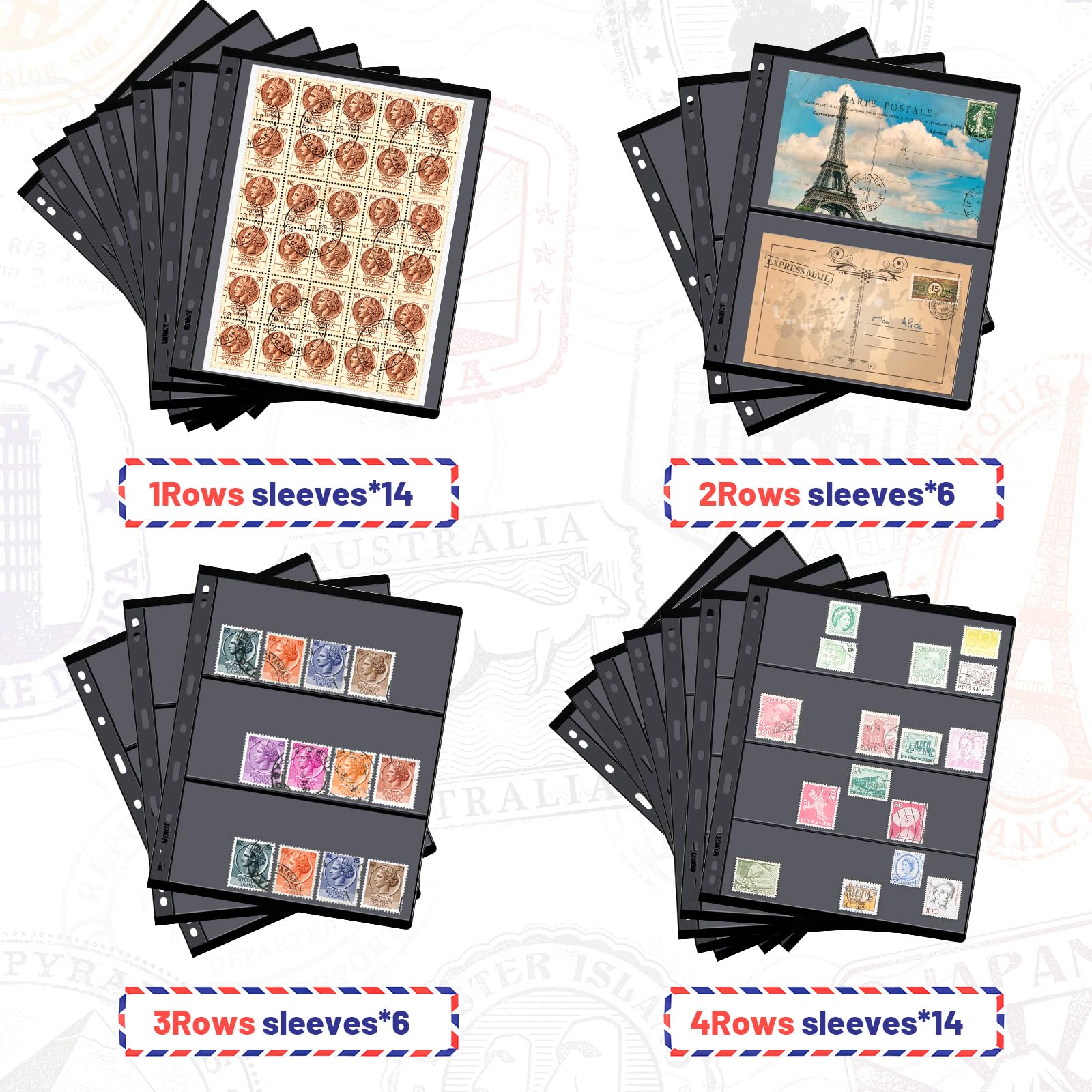 Snapklik.com : 40 Sheets Stamp Pages For Stamp Album Binder 1/2/3/4 ...