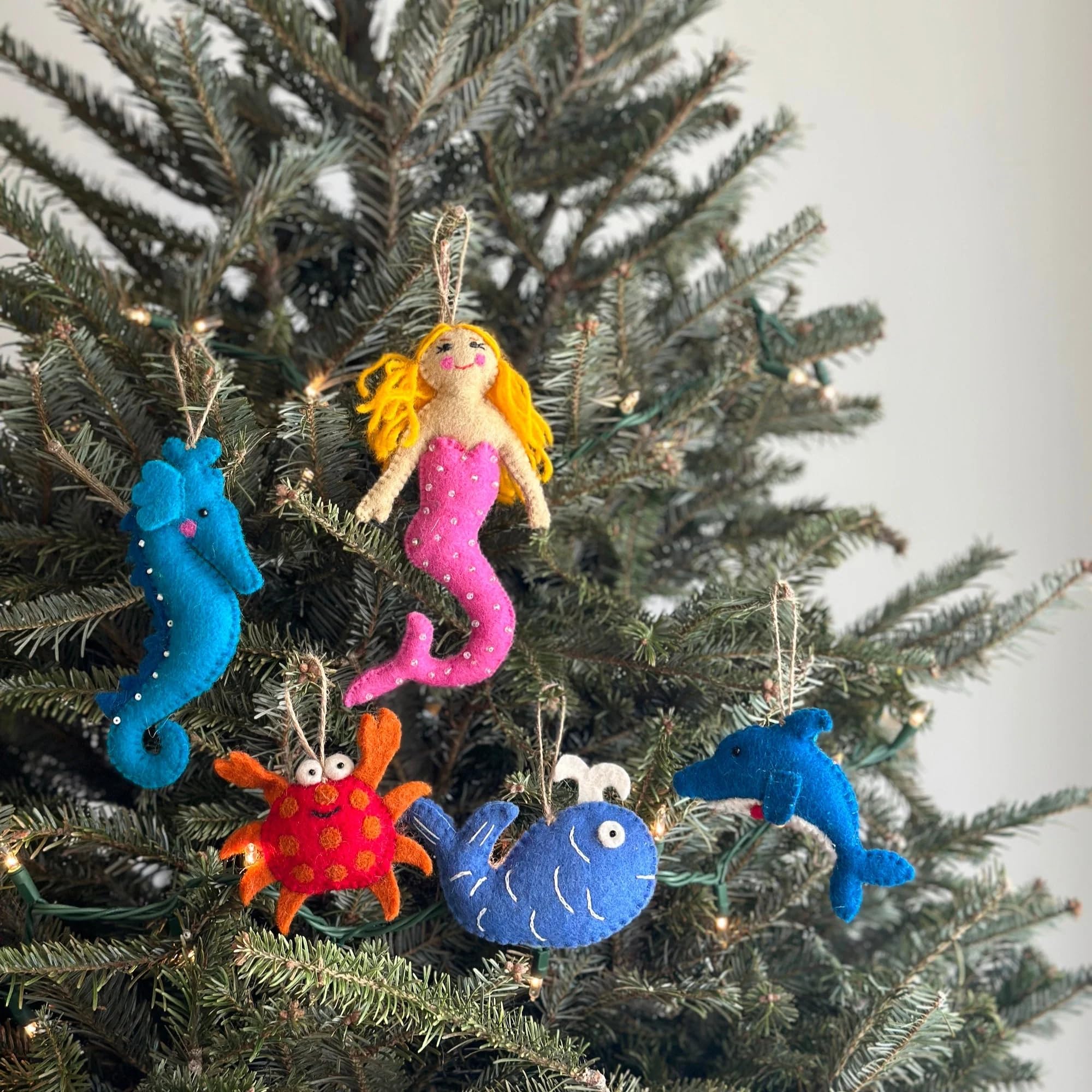 Under The Sea Christmas Ornaments Handpainted Cornish Driftwood Wave