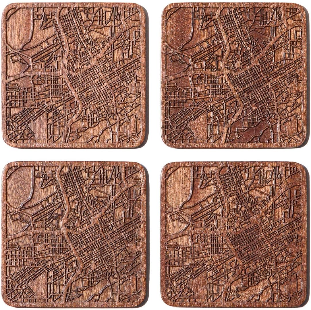 Amazon.com | Birmingham, Al Map Coaster, Set of 4, Sapele Wooden ...