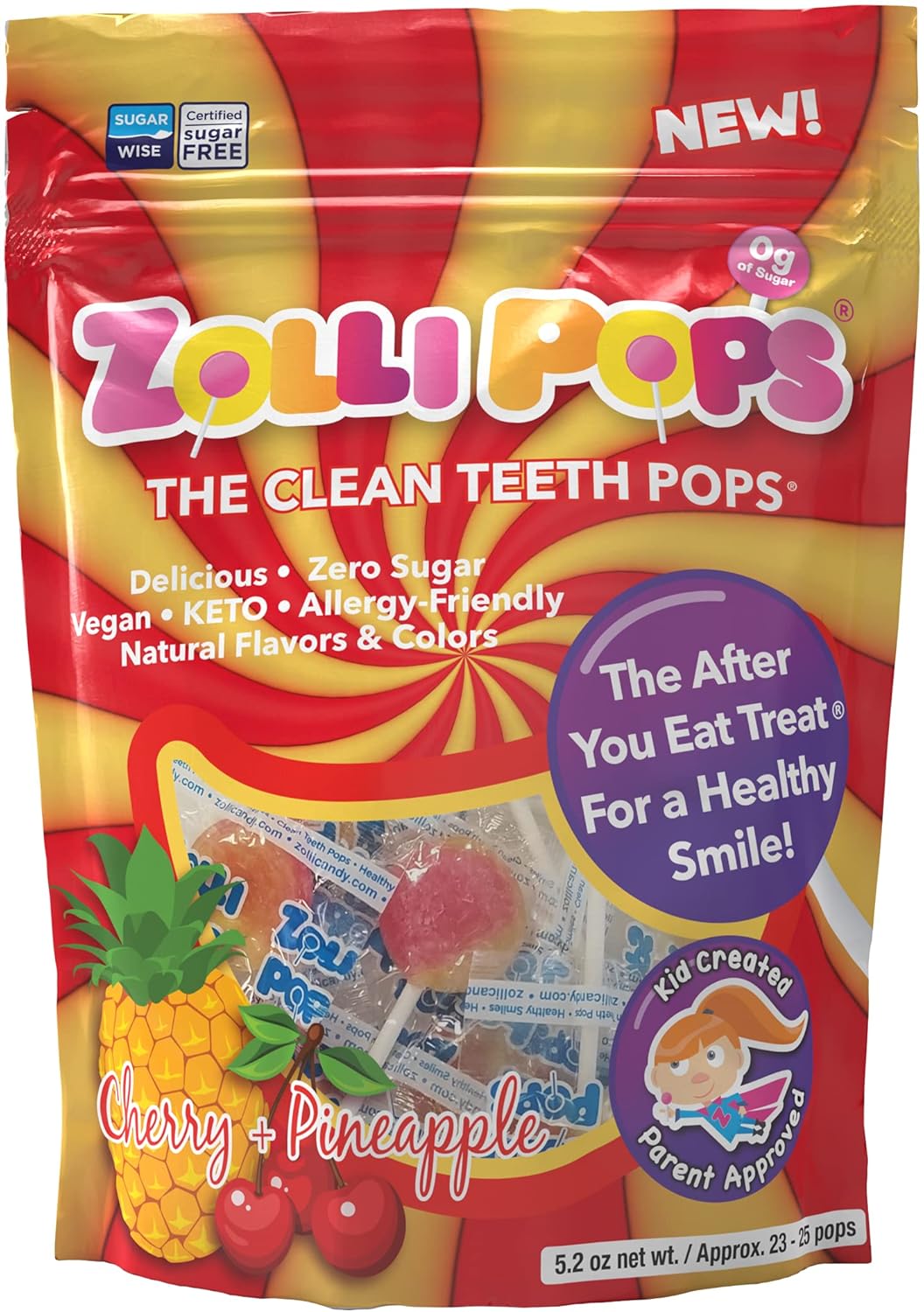 Amazon.com : Zollipops Cherry-Pineapple Duo Pops, Sugar-free, Allergy ...