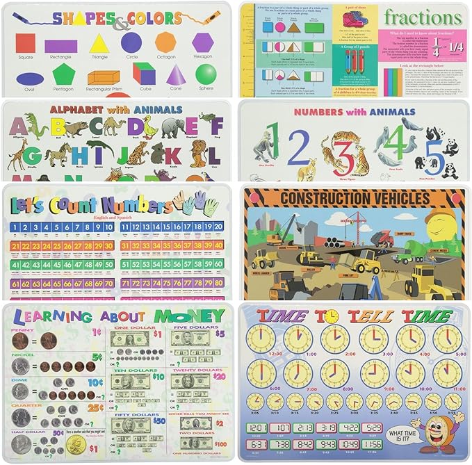 Amazon.com: Painless Learning Educational Placemats for Kids Shapes and ...