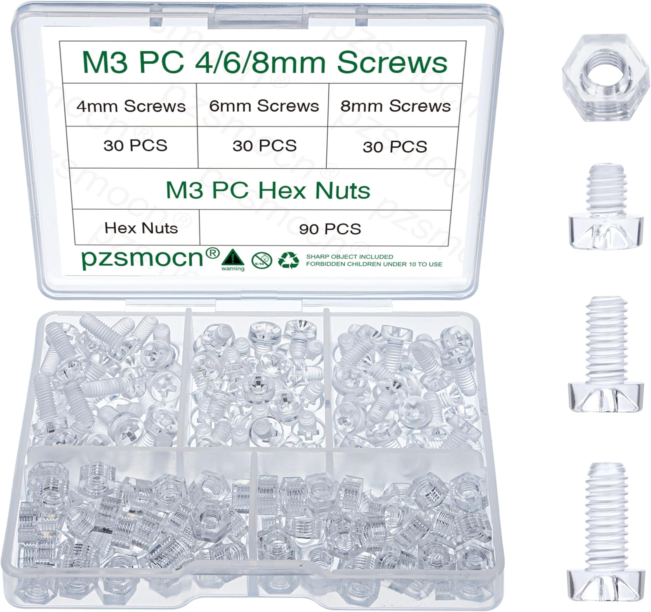 Pack of 60 Transparent Clear Plastic Acrylic M6 x 40mm Nuts & Bolts ...
