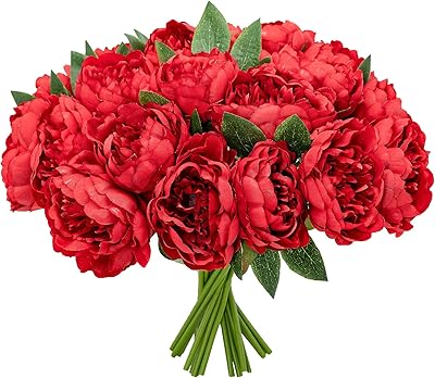 Amazon.com: Winlyn 15 Pcs Real Looking Artificial Red Roses with Long ...