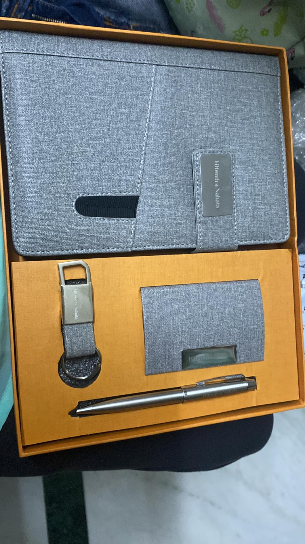 Giftana 4 in 1 Personalized Jute Cover Diary with Pen, Card Holder and ...