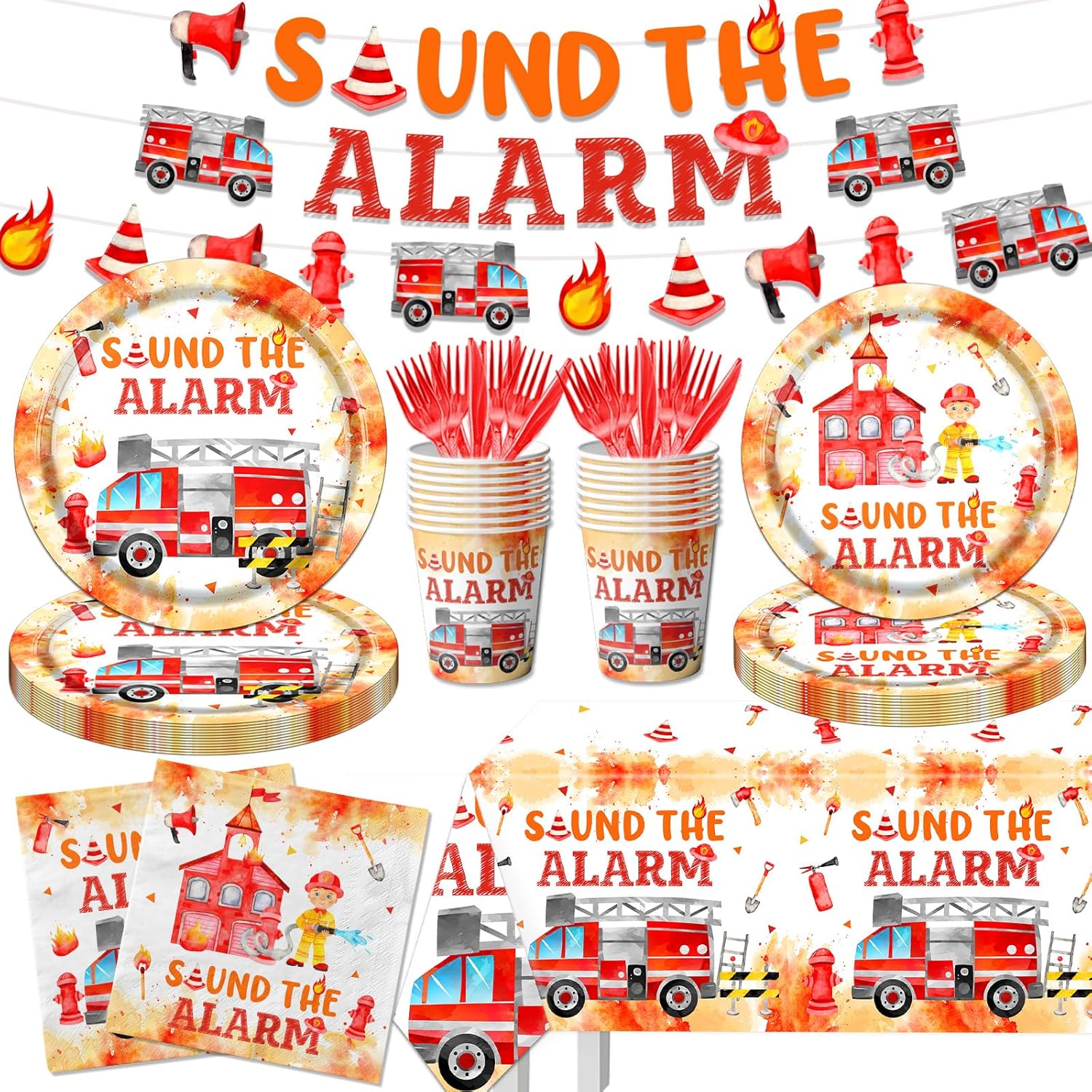 Amazon.com: Firefighter Birthday Party Decorations, Firetruck Birthday ...