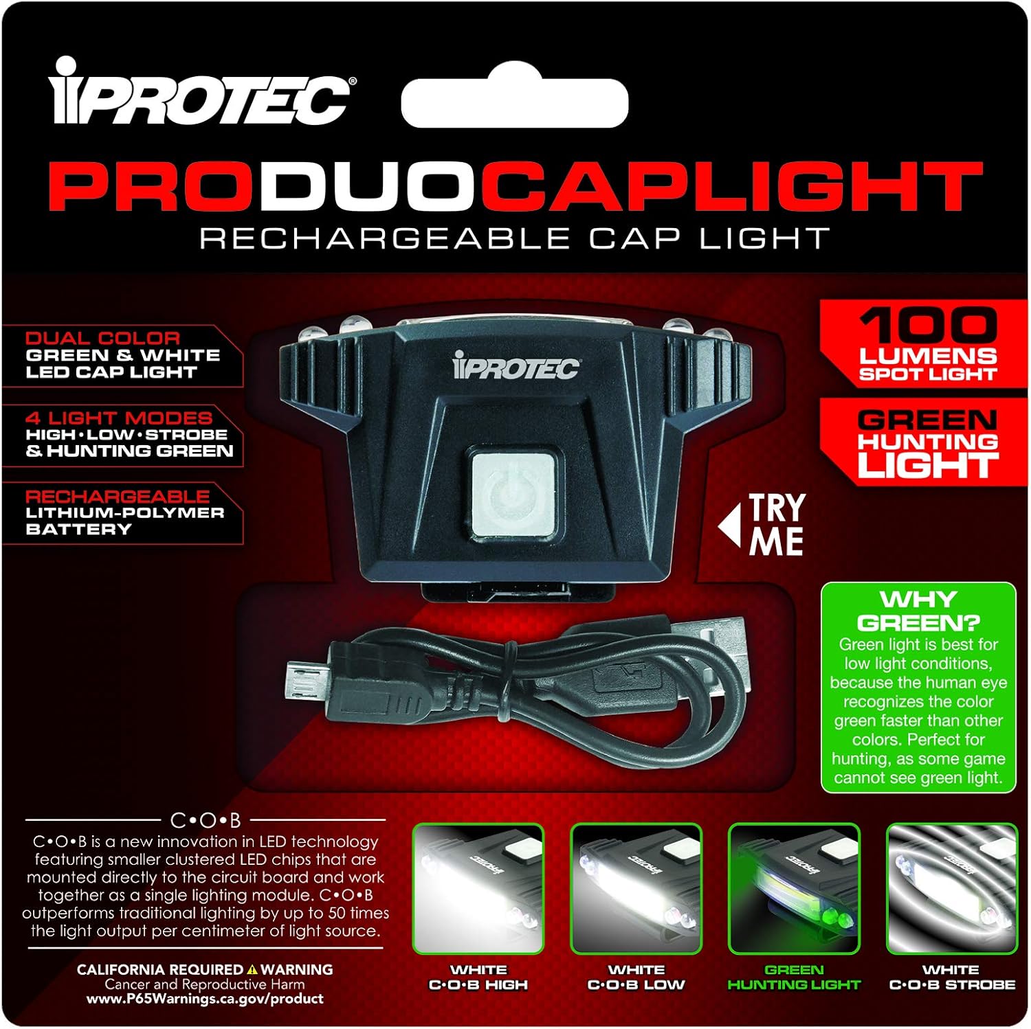 Amazon.com: iProtec Duo Caplight, USB Rechargeable COB LED Clip-On Hat ...