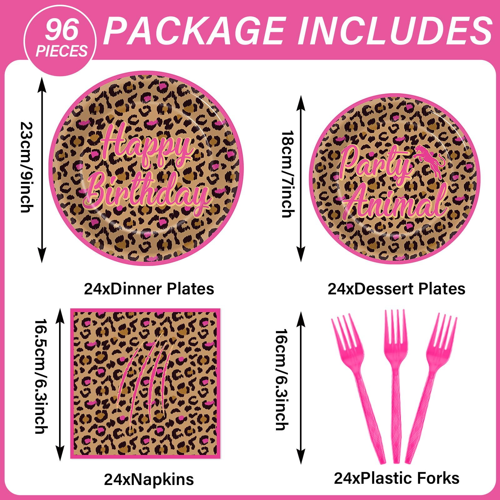 Snapklik.com : 96Pcs Leopard Print Party Decorations Hot Pink Cheetah ...