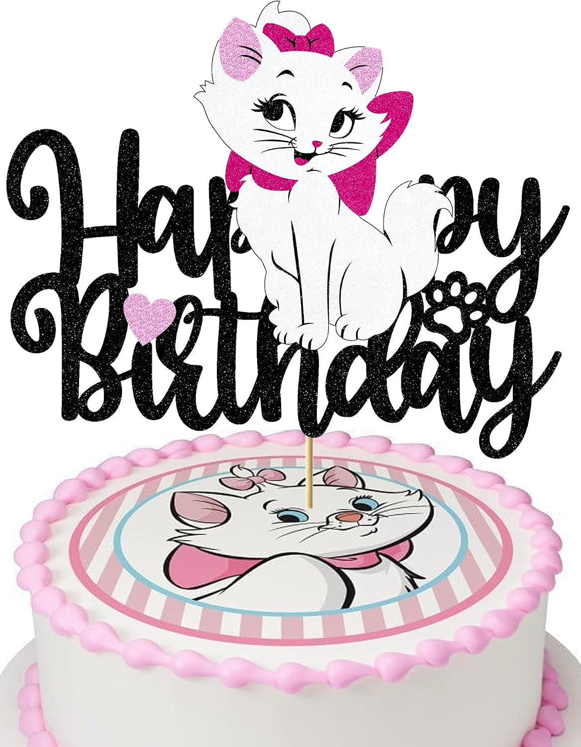Cute White Cat Cake Topper Glitter Cute White Cat Happy Birthday Cake ...
