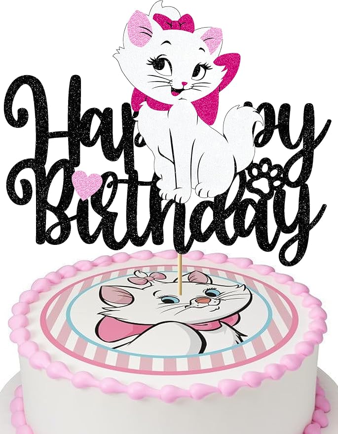 Amazon.com: Cute White Cat Cake Topper Glitter Cute White Cat Happy ...