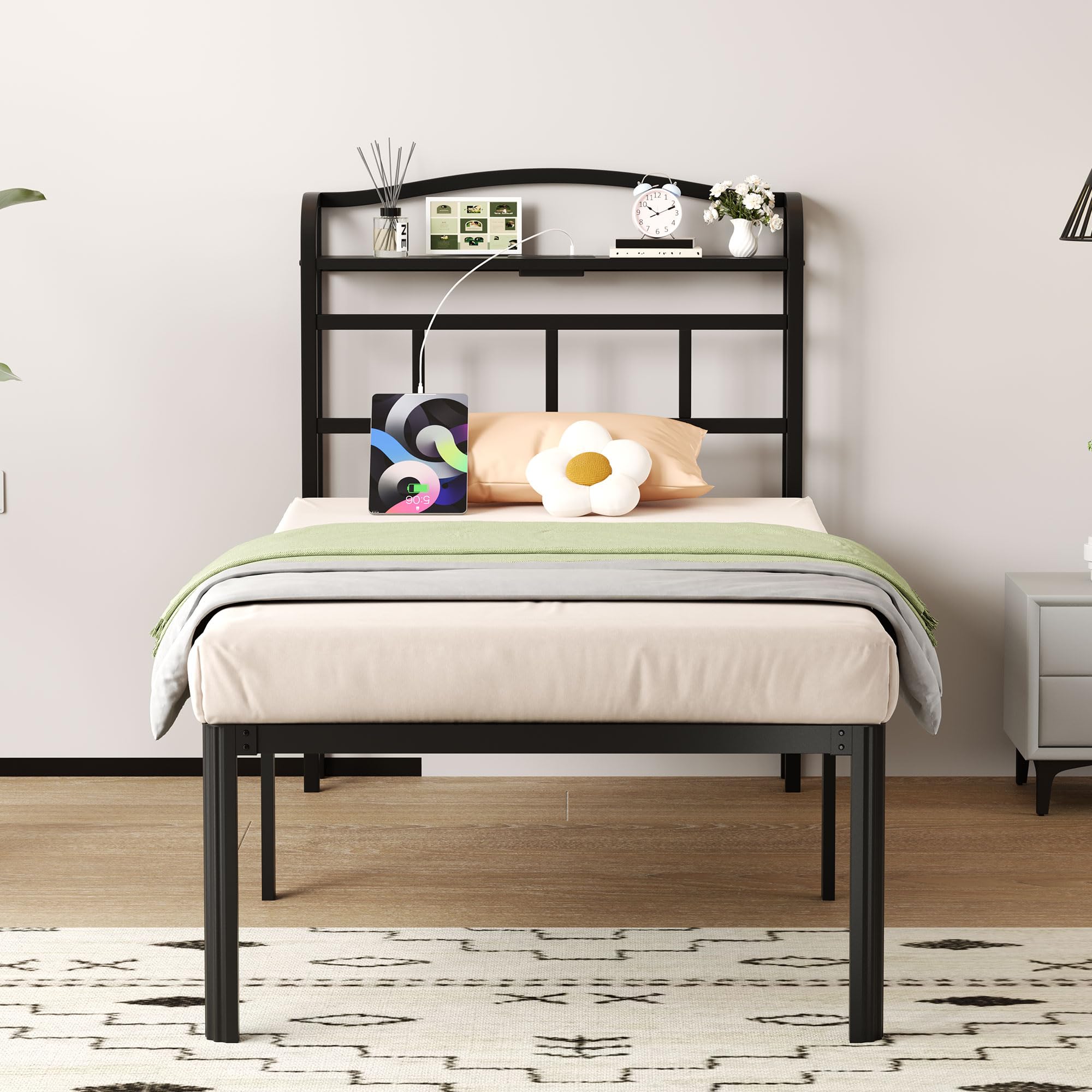 18 Inch Metal Bed Frame - Twin Size Black Heavy Duty Bedframe Platform ...