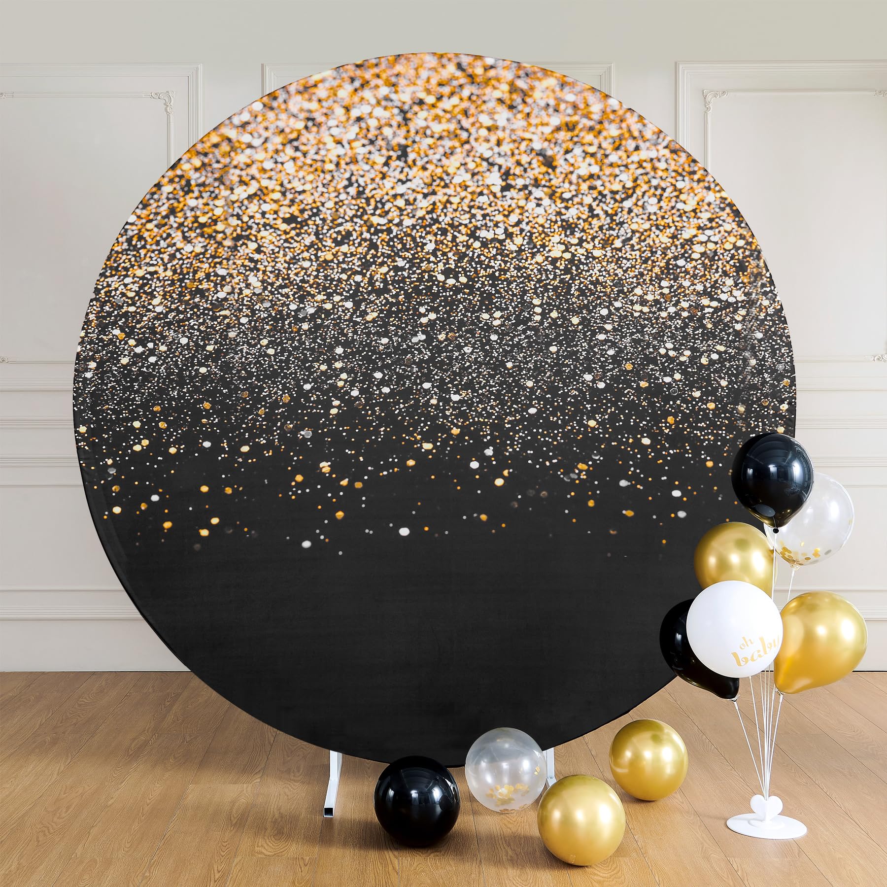 Amazon.com: 6.5ft Black Gold Sparkling Round Backdrop Cover for 6.5/6 ...