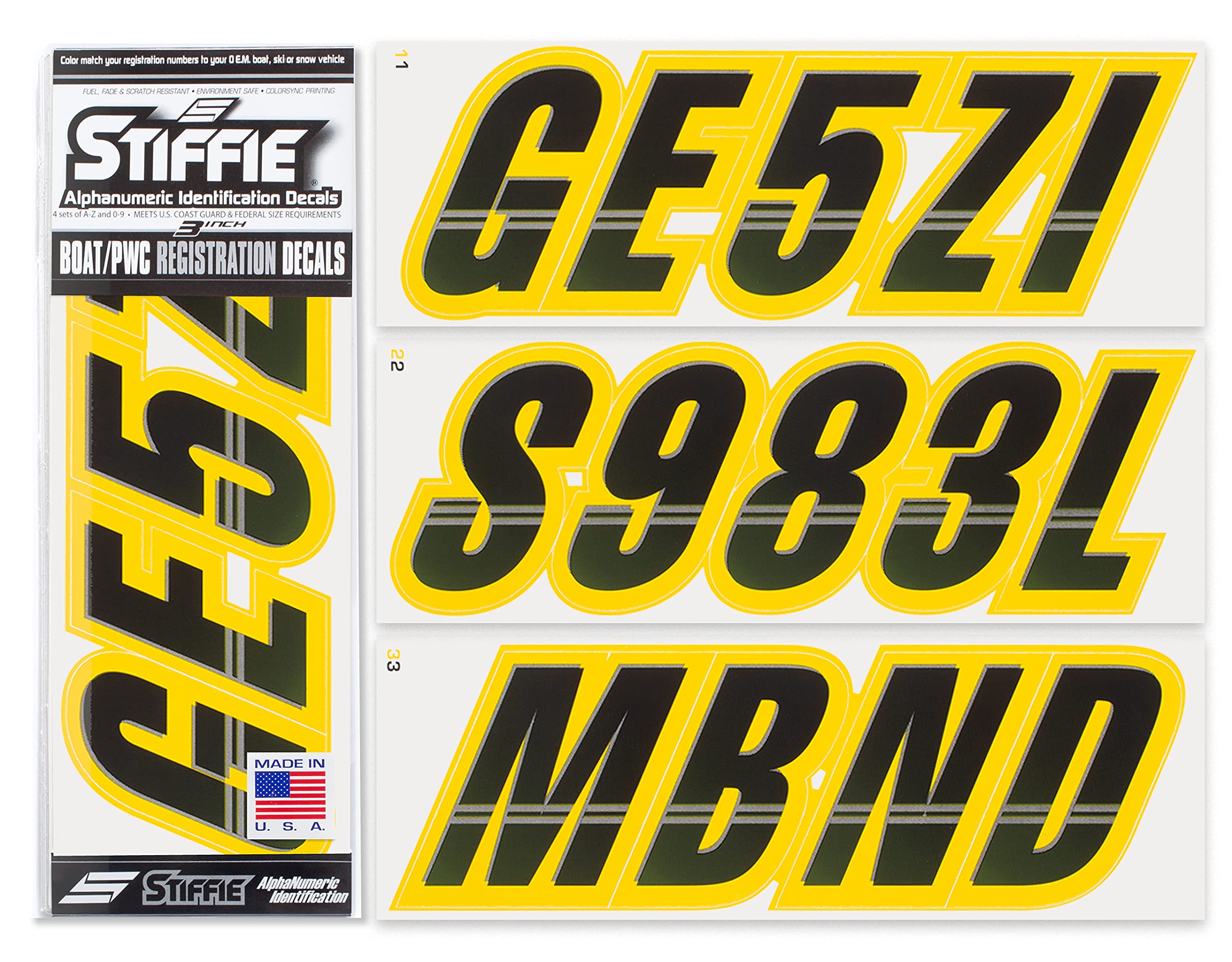 Snapklik.com : STIFFIE Techtron Black/Yellow 3" Boat & PWC Registration ...