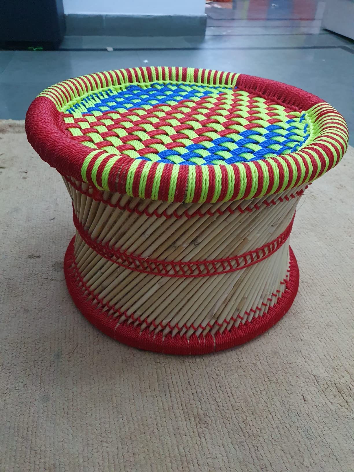 HeeMo Handmade Finest Bamboo Indoor/Garden Stool, Muddi (Multi Color ...