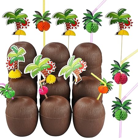 Amazon.com: 60 Pcs Tropical Pineapple Coconut Cups Plastic Hawaii Drink ...