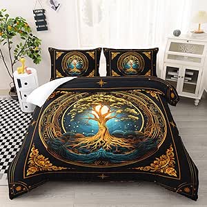 Amazon.com: AILONEN Tree of Life Comforter Set Queen Size, Retro Golden ...