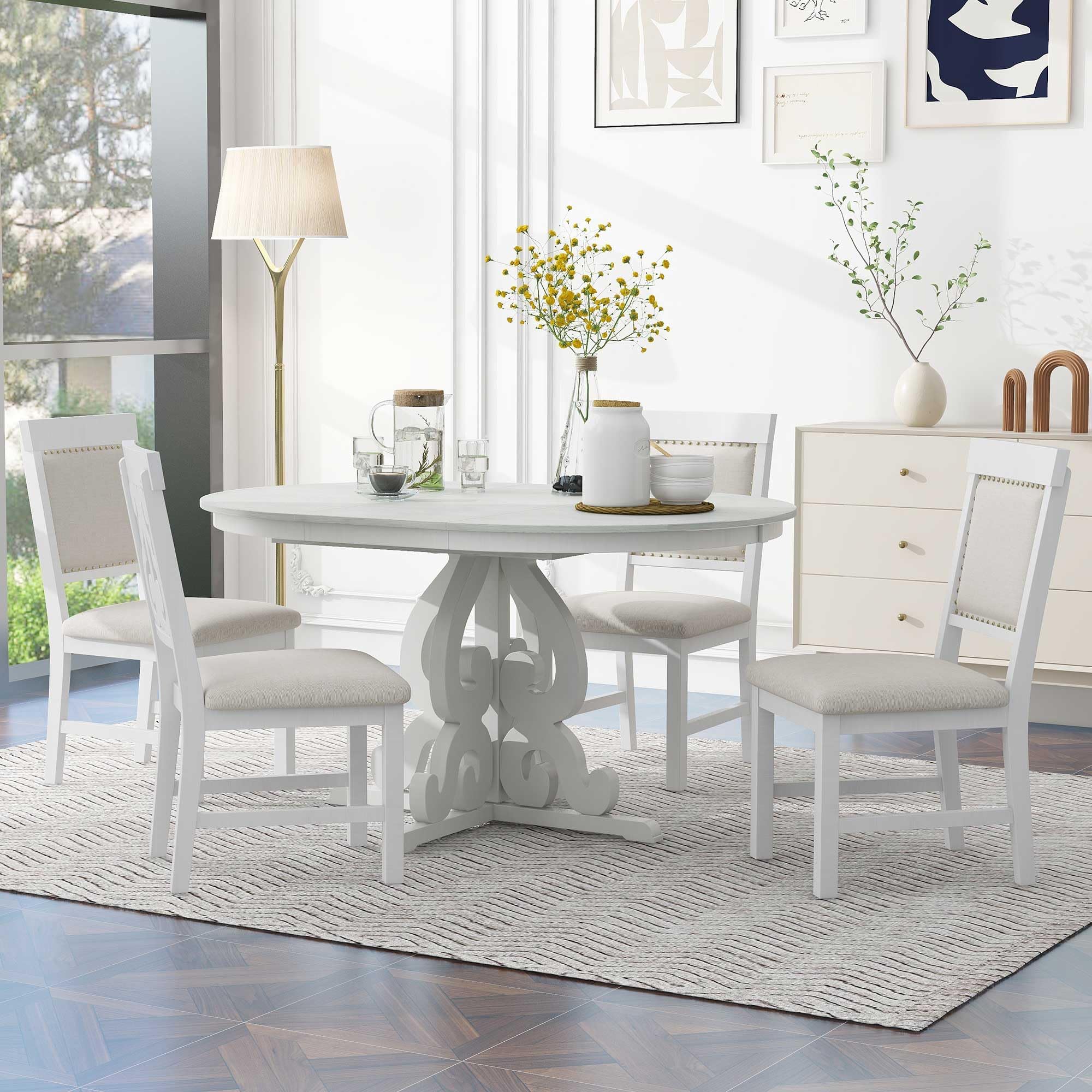 Amazon.com - Merax Dining Table Set for 4, Farmhouse Round Kitchen ...