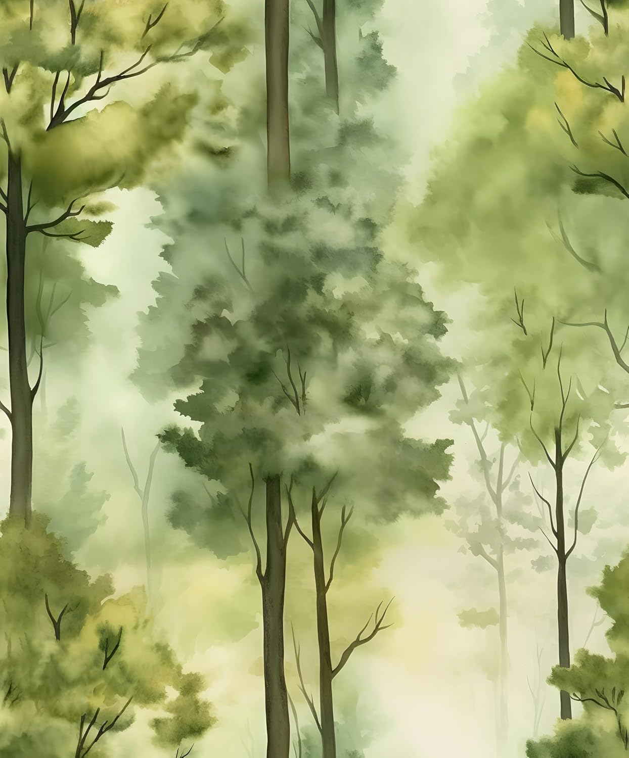 Forest Peel and Stick Wallpaper Green Trees Wallpaper Misty Woodland ...