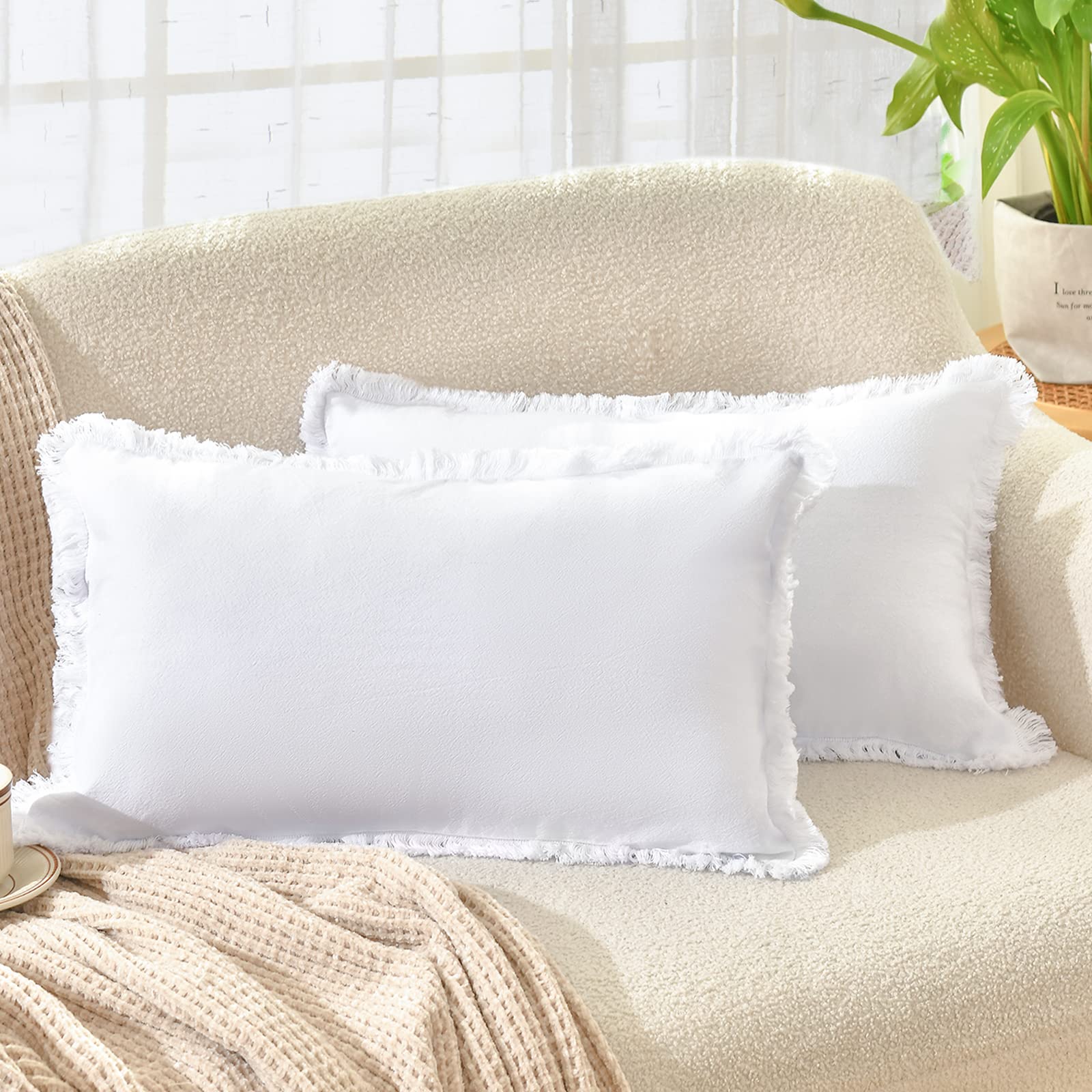 Amazon.com: ZWJD Pillow Covers 12x20 Set of 2 White Throw Pillow Covers ...