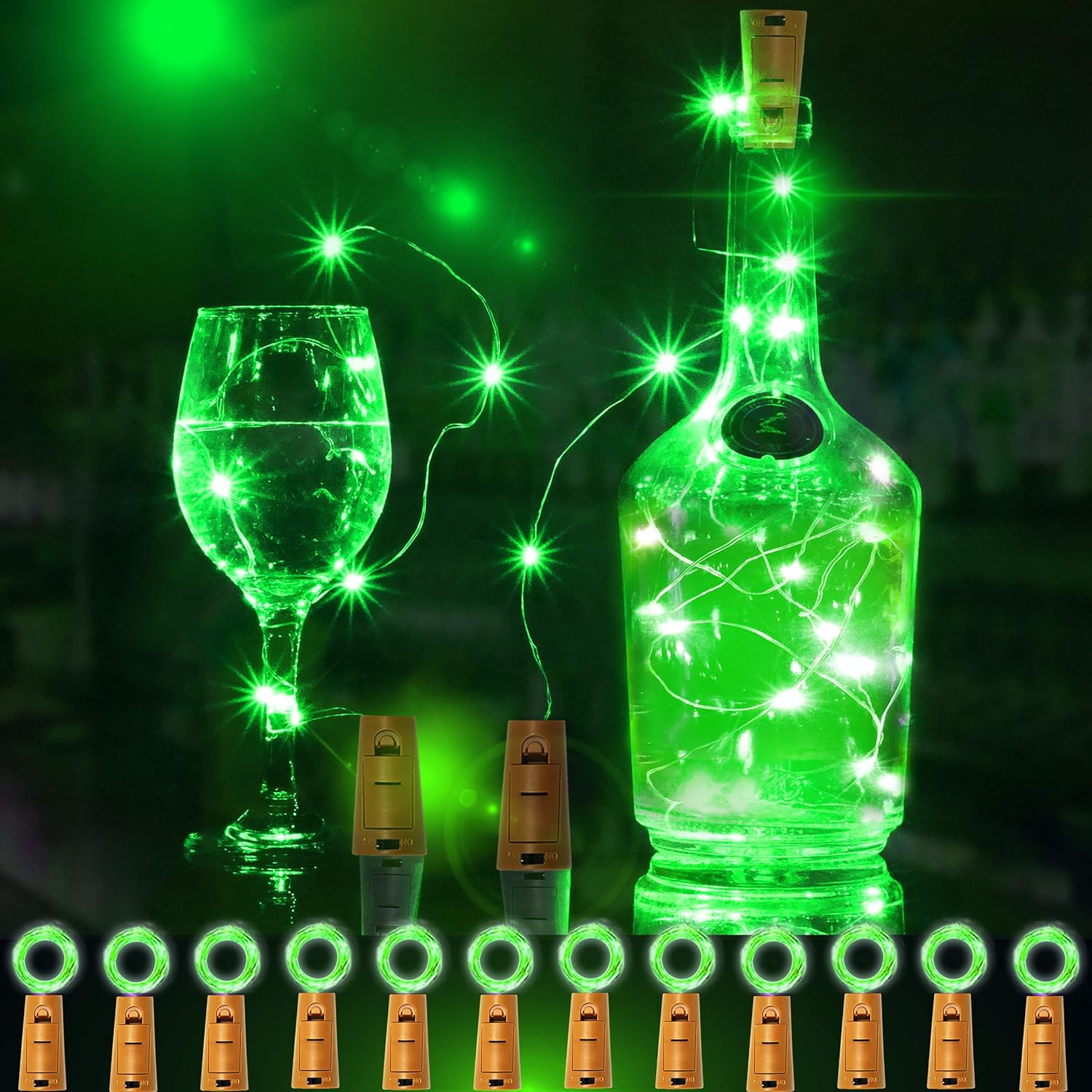 Amazon.com: 12 Packs 20 LED Wine Bottle Lights with Cork - Green Fairy ...