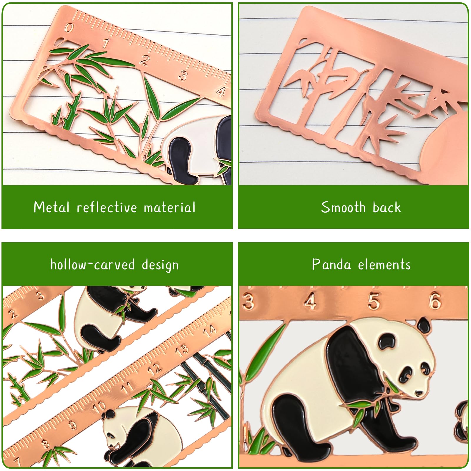 Rose Gold Panda Metal Ruler,15cm Cute Chinese Panda Bear Bamboo Hollow ...