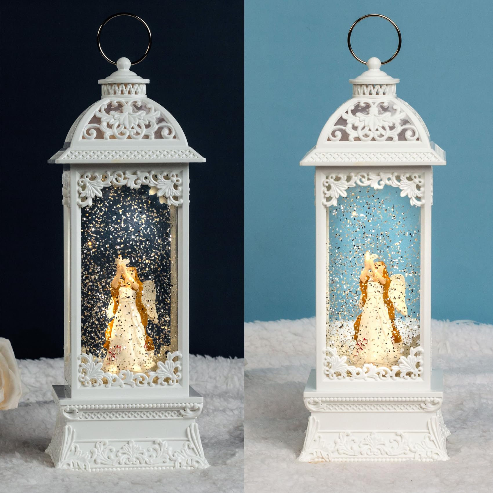Amazon.com: 12” Christmas Snow Globe Lantern Angel,Battery Or USB ...