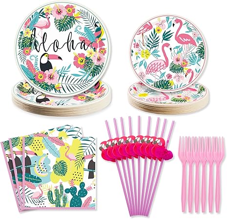 Amazon.com: Hawaiian Luau Party Decorations Plates and Napkins Set ...