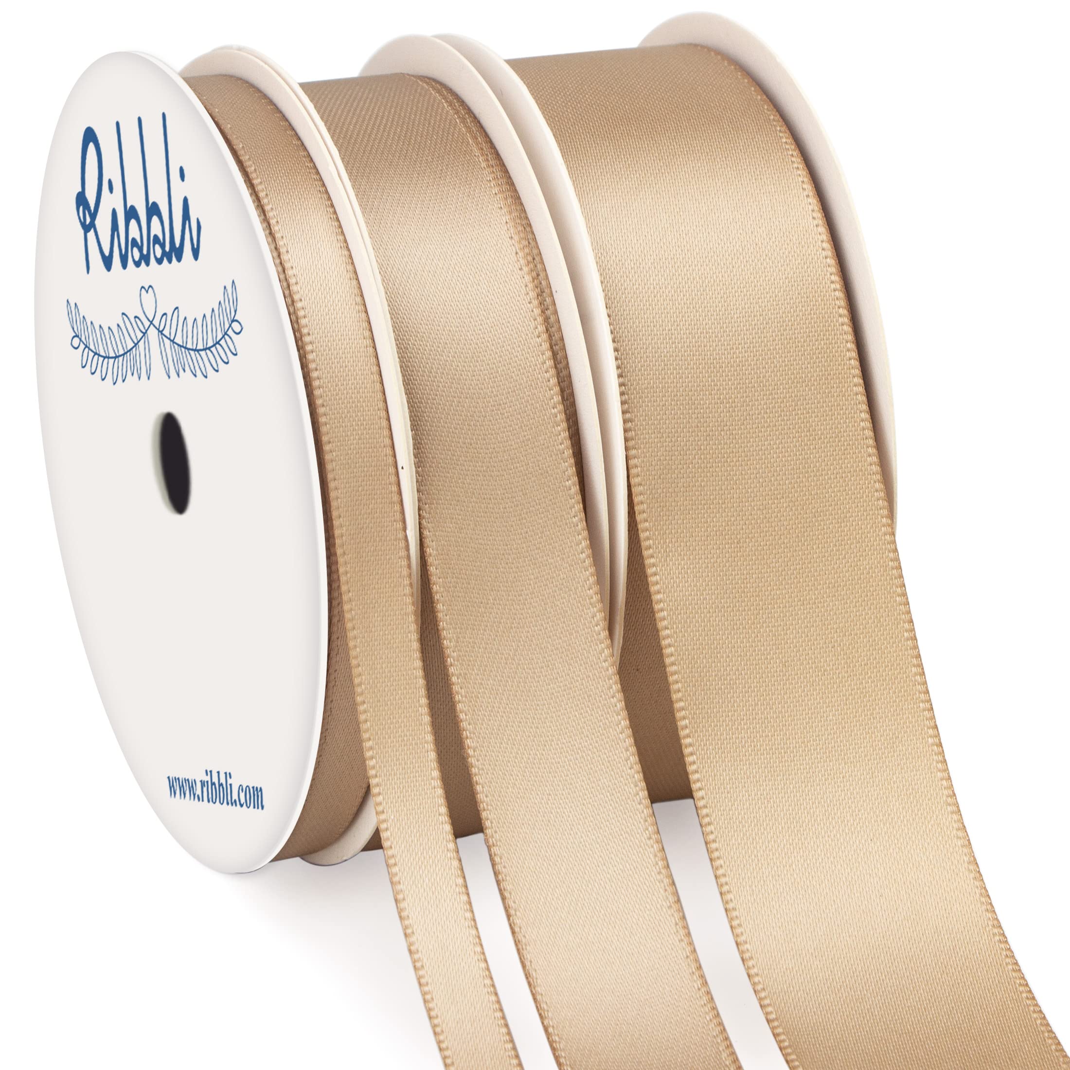 Snapklik.com : Ribbli 3 Rolls Champagne Satin Ribbon Double Faced,Total ...
