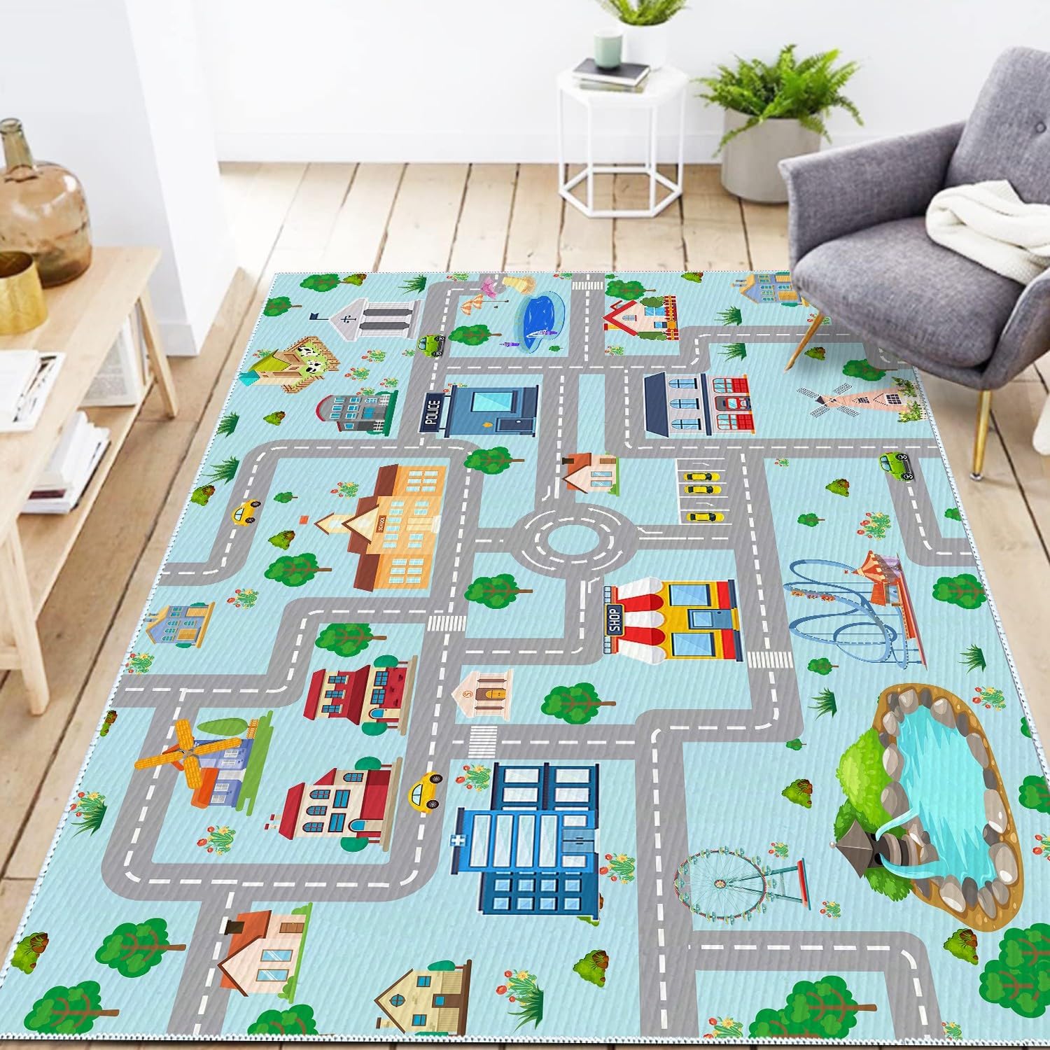 Amazon.com: DoRlPIeY Kids Car Rug, 4x6 City Life Road Traffic Game ...