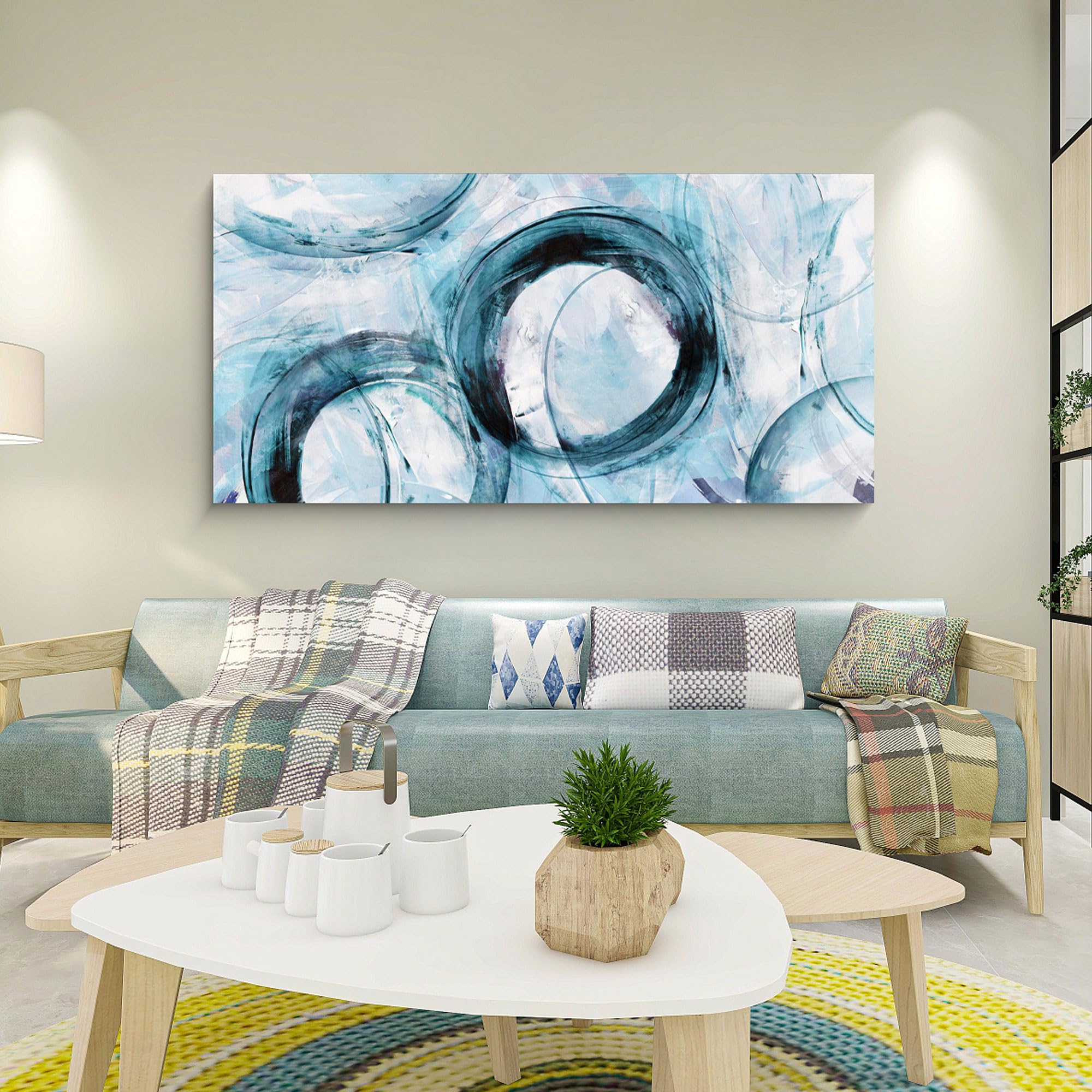 Wijotavic Large Teal Abstract Wall Art - Canvas Wall Decor Size 24x48 ...