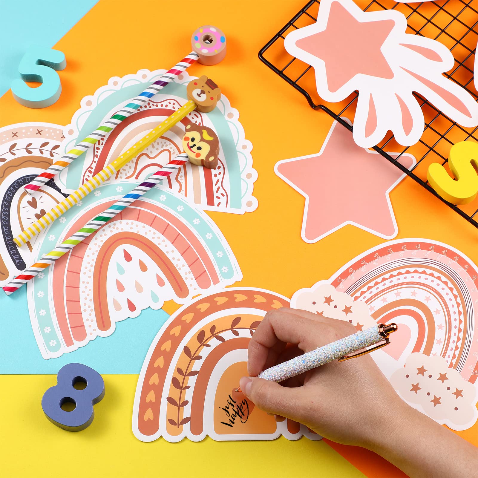 Snapklik.com : 90 Pieces Rainbow Classroom Decor Boho Bulletin Board ...
