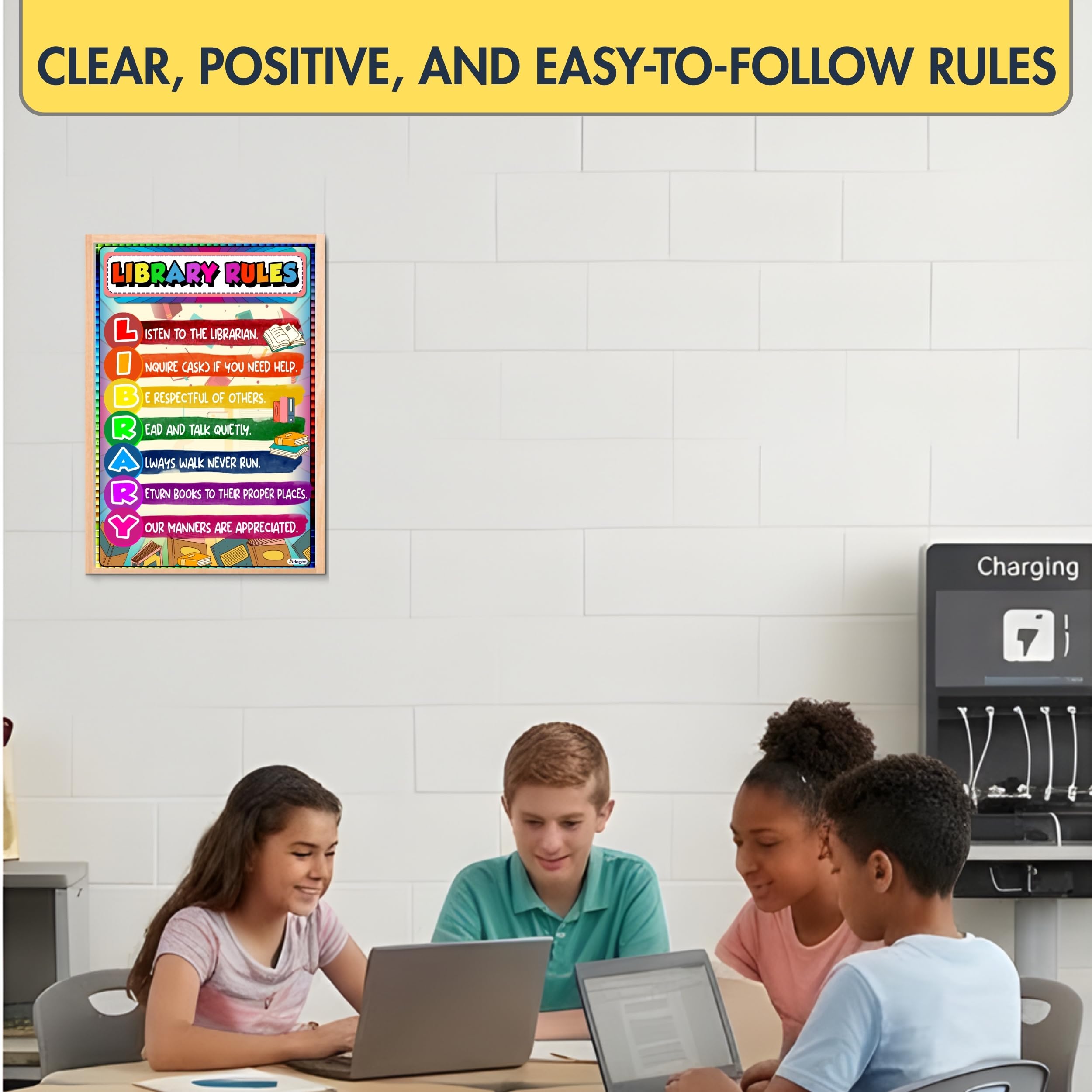 Snapklik.com : ADOGEO Library Rules Poster - Colorful Educational ...