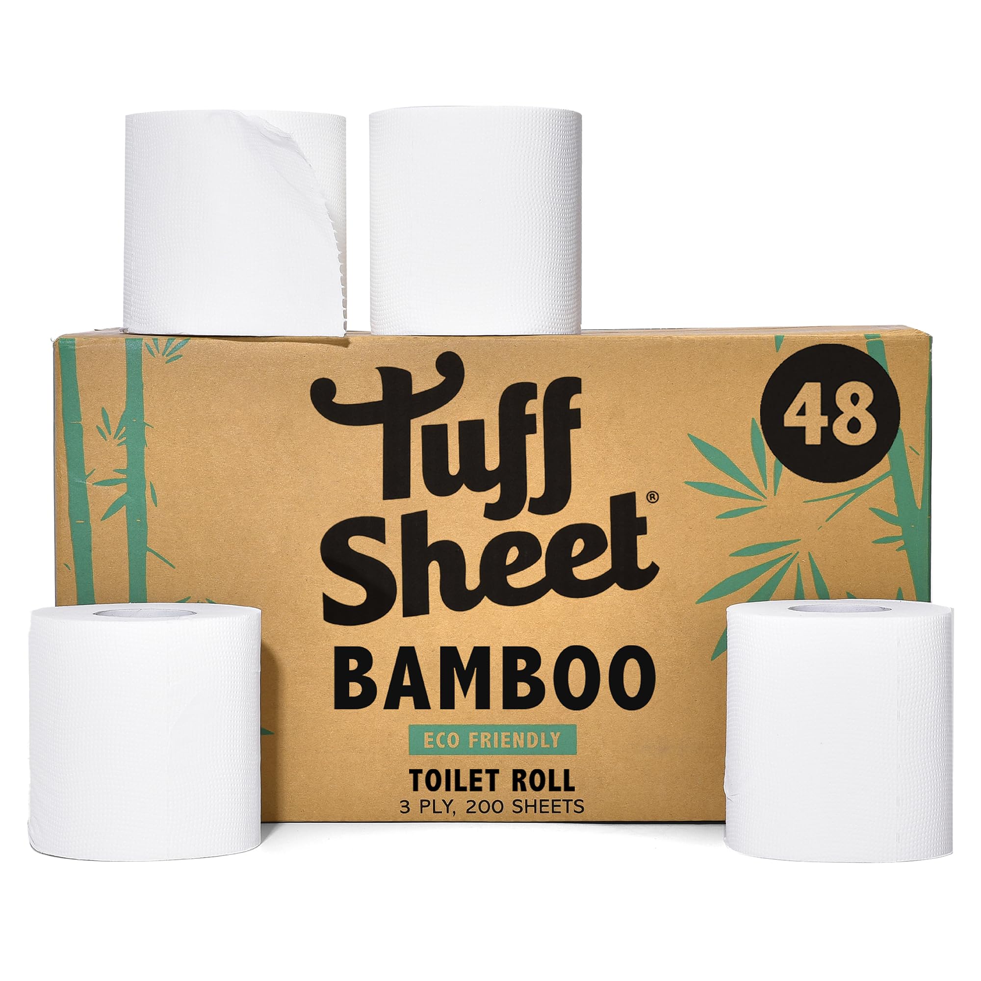 Tuff Sheet 48 Pack Bamboo Unwrapped Toilet Rolls 3-Ply Strength ...