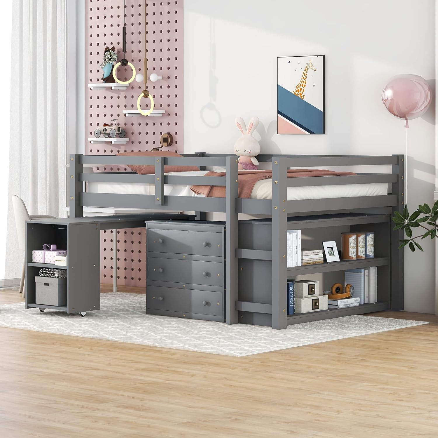 Amazon.com: Bellemave Low Full Loft Bed with Desk and Dresser Wood Kids ...