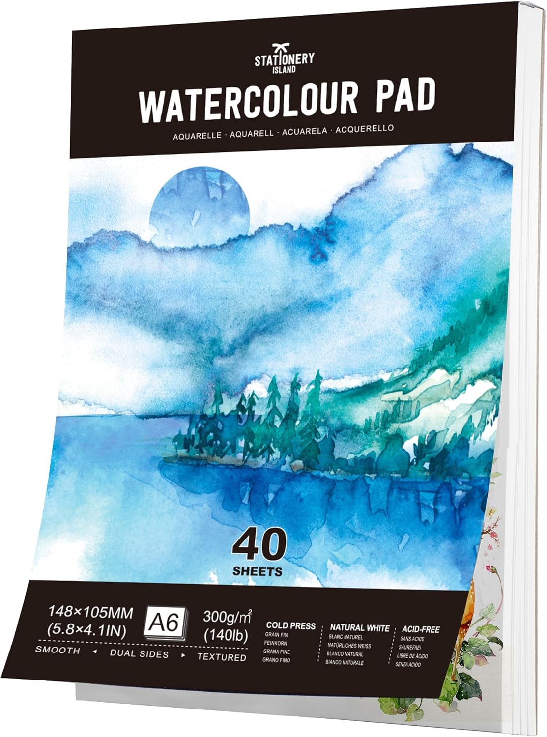 STATIONERY ISLAND Watercolour Postcards A6, 40 Sheets Watercolour Paper ...