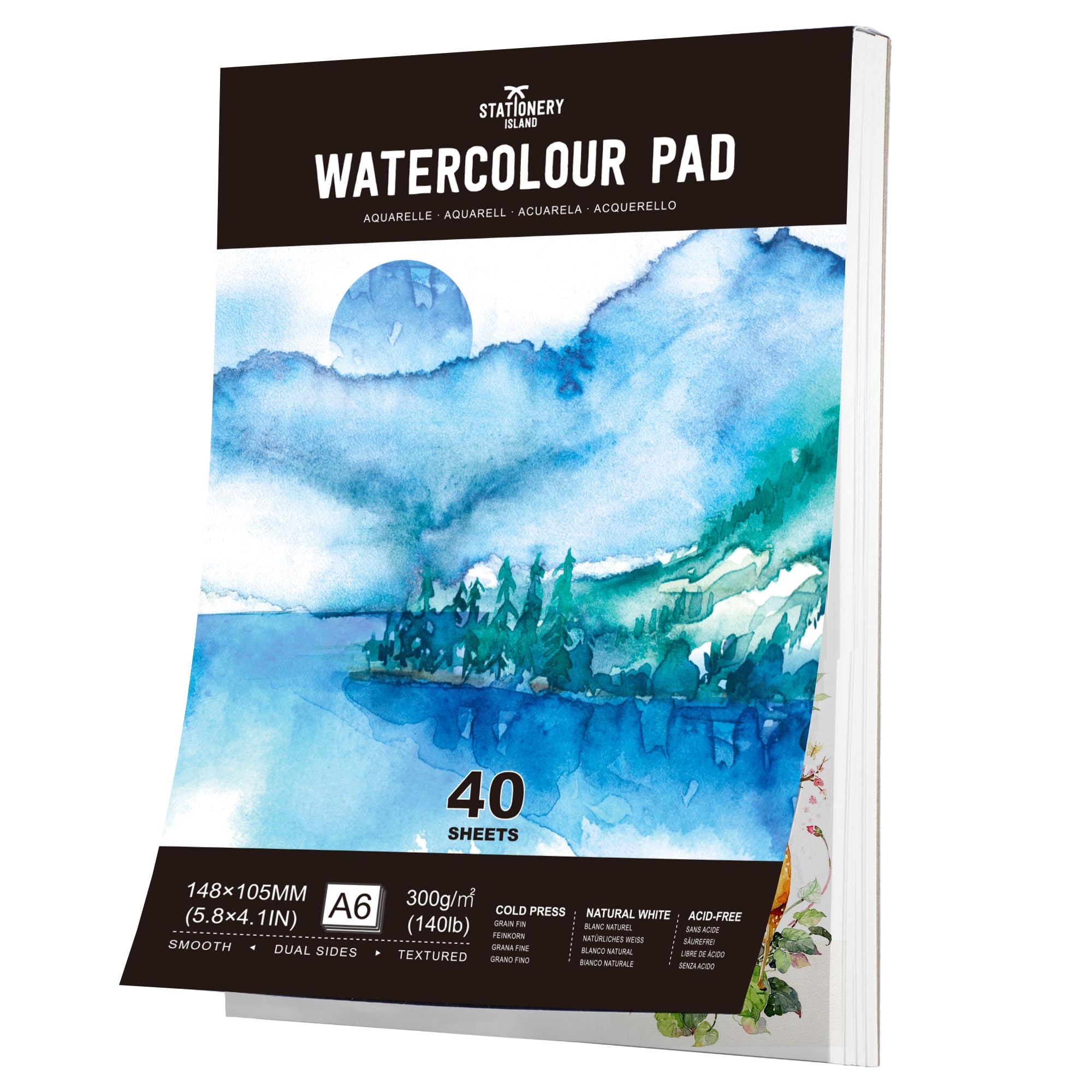 STATIONERY ISLAND Watercolour Postcards A6, 40 Sheets Watercolour Paper ...
