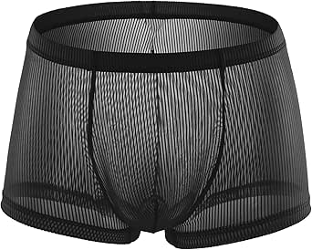Sexy See Through Boxer Briefs for Men Mesh Breathable Underwear Striped ...