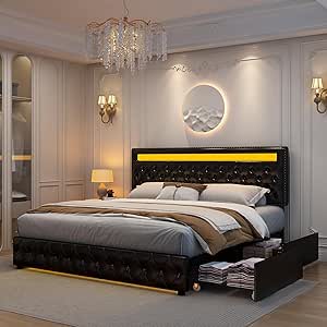 Amazon.com: GEGOFORU Full Led Bed Frame with 4 Storage Drawers, with ...