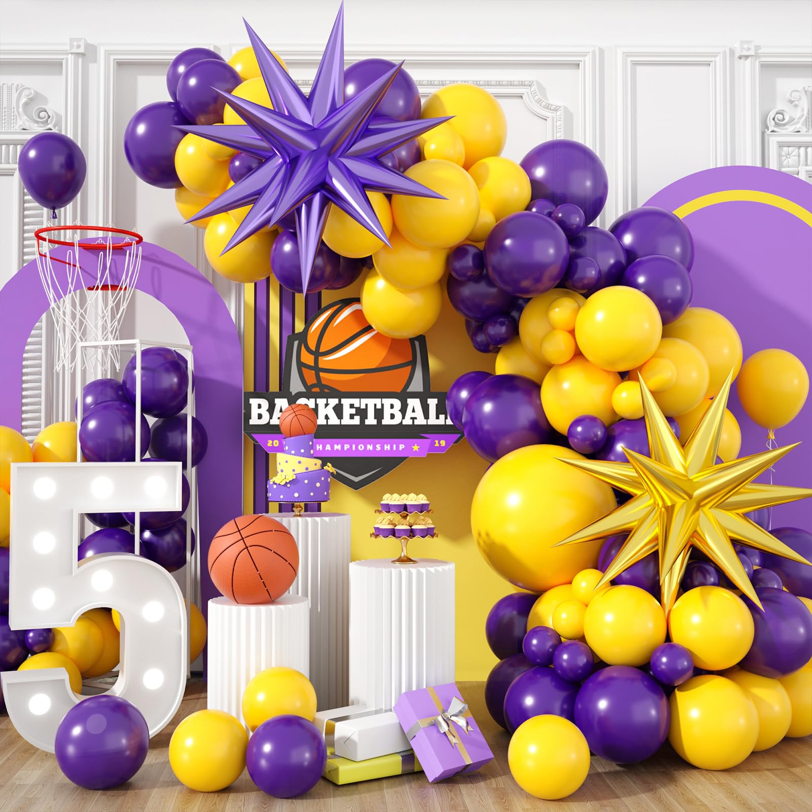 Amazon.com: Purple and Yellow Balloon Arch Kit,Basketball Balloons with ...