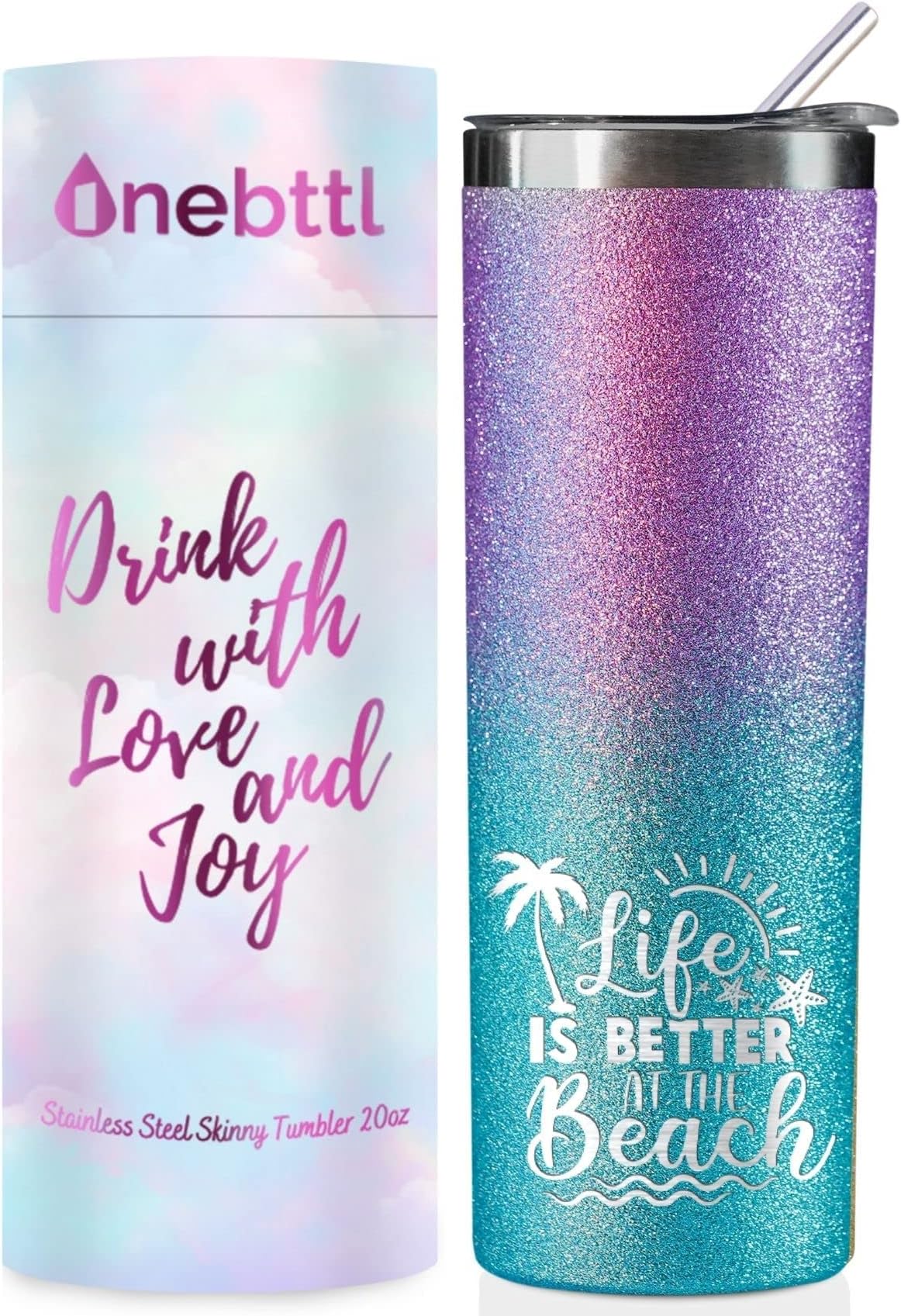 Amazon.com | Onebttl Beach Gifts for Women, 20Oz Skinny Tumbler with ...