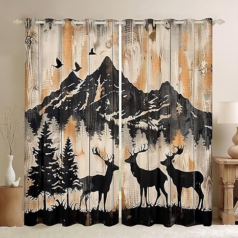 Amazon.com: Erosebridal Rustic Hunting Deer Window Curtains 42" Wx90 L ...