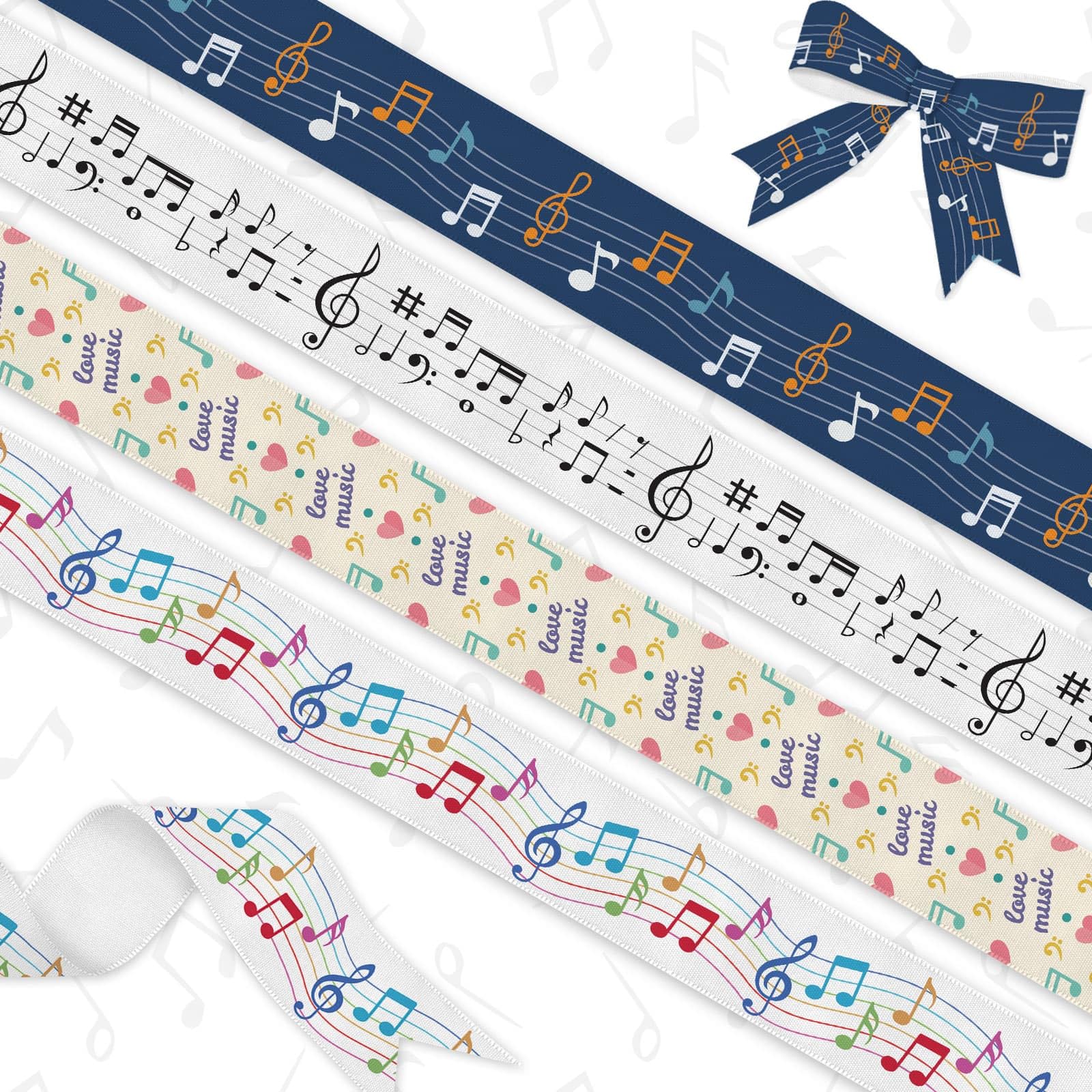 Amazon.com: YKW 4 Rolls Music Note Ribbon Set, 1" Wide x 5 Yards Each ...