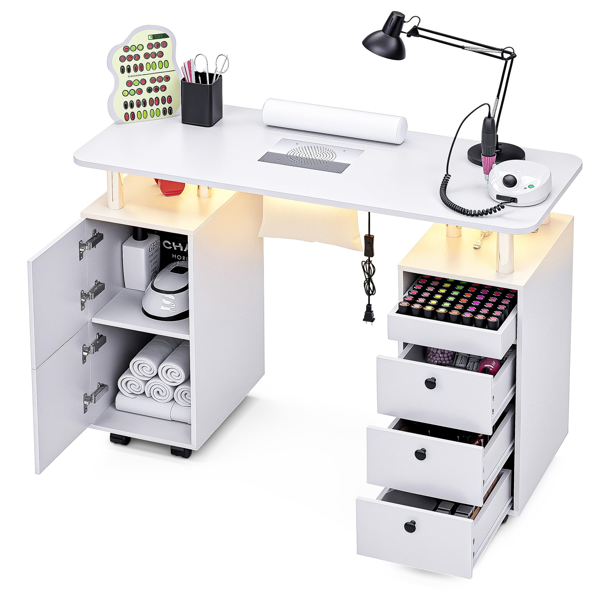 Nail Desk For Nail Tech W Electric Dust Collector Rolling | Desertcart ...