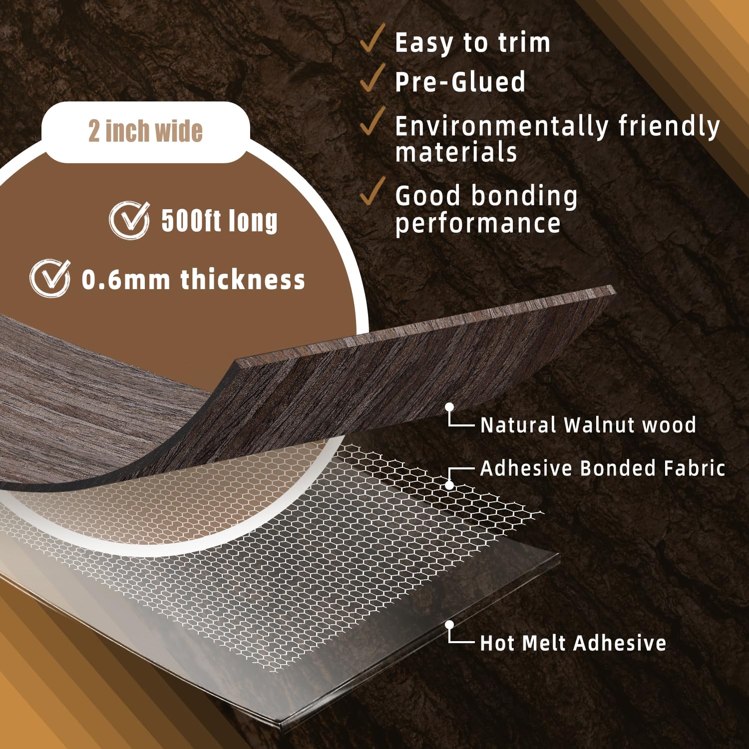 Snapklik.com : Walnut Edge Banding, 2 Inch X 500ft Roll Of Wood Veneer ...