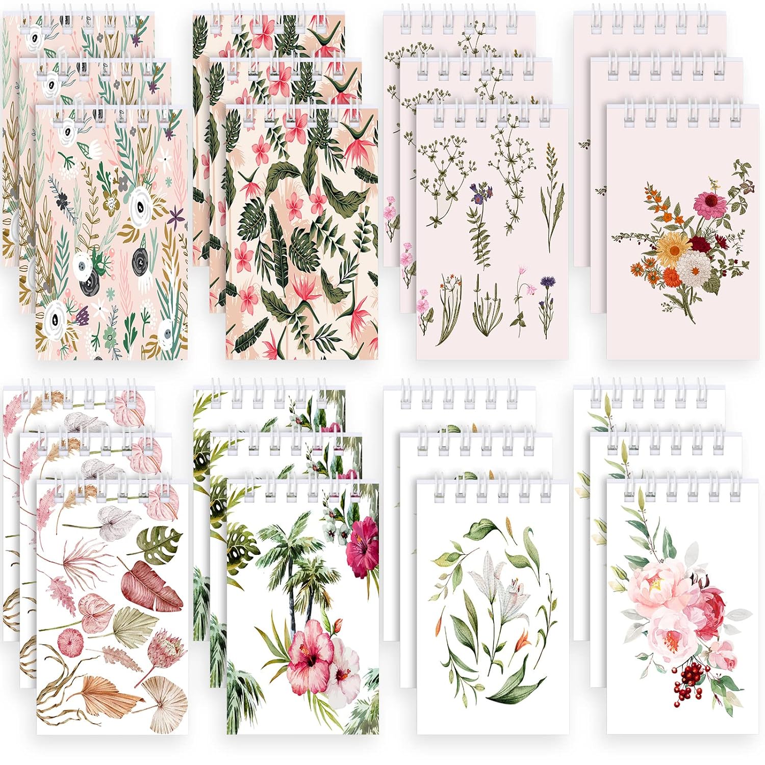 24 Pcs Mini Floral Spiral Notebook Journal for Woman 2.4 x 4 Inch Memo ...
