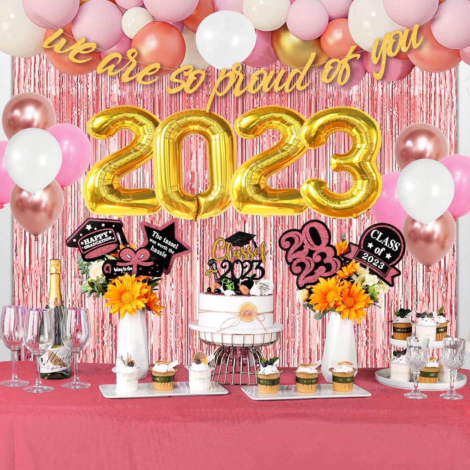 Amazon.com: Pink Gold 2023 Graduation Decorations Set 83pcs, Include ...