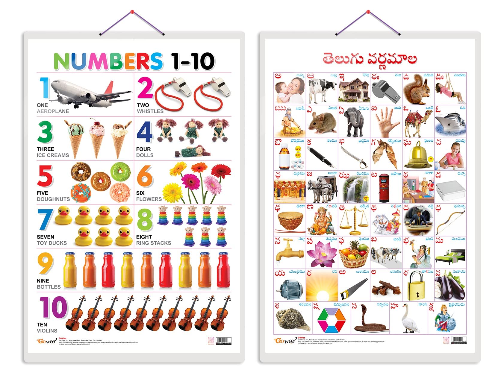 GO WOO Combo of 2 Numbers 1-10 and Telugu Alphabet (Telugu) Educational ...