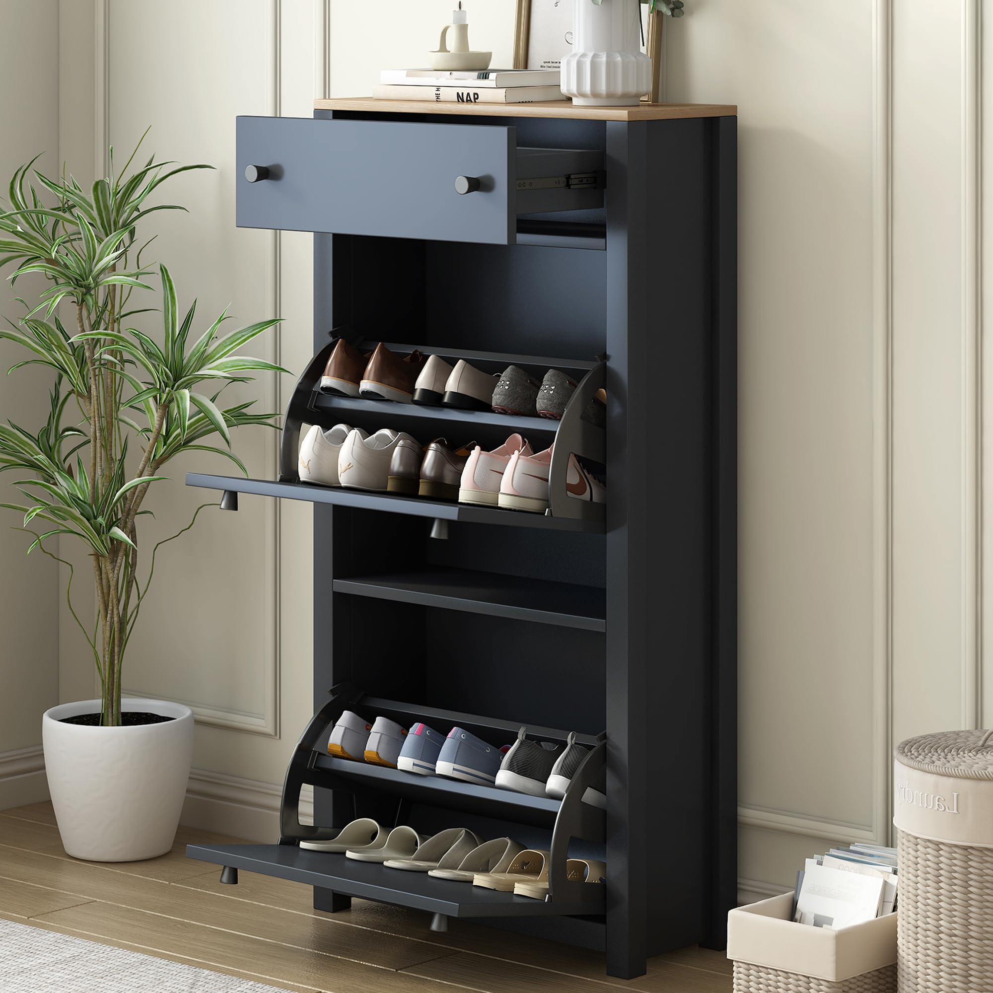 Amazon.com: LZ LEISURE ZONE Shoe Cabinet, Modern Narrow Shoe Cabinet ...