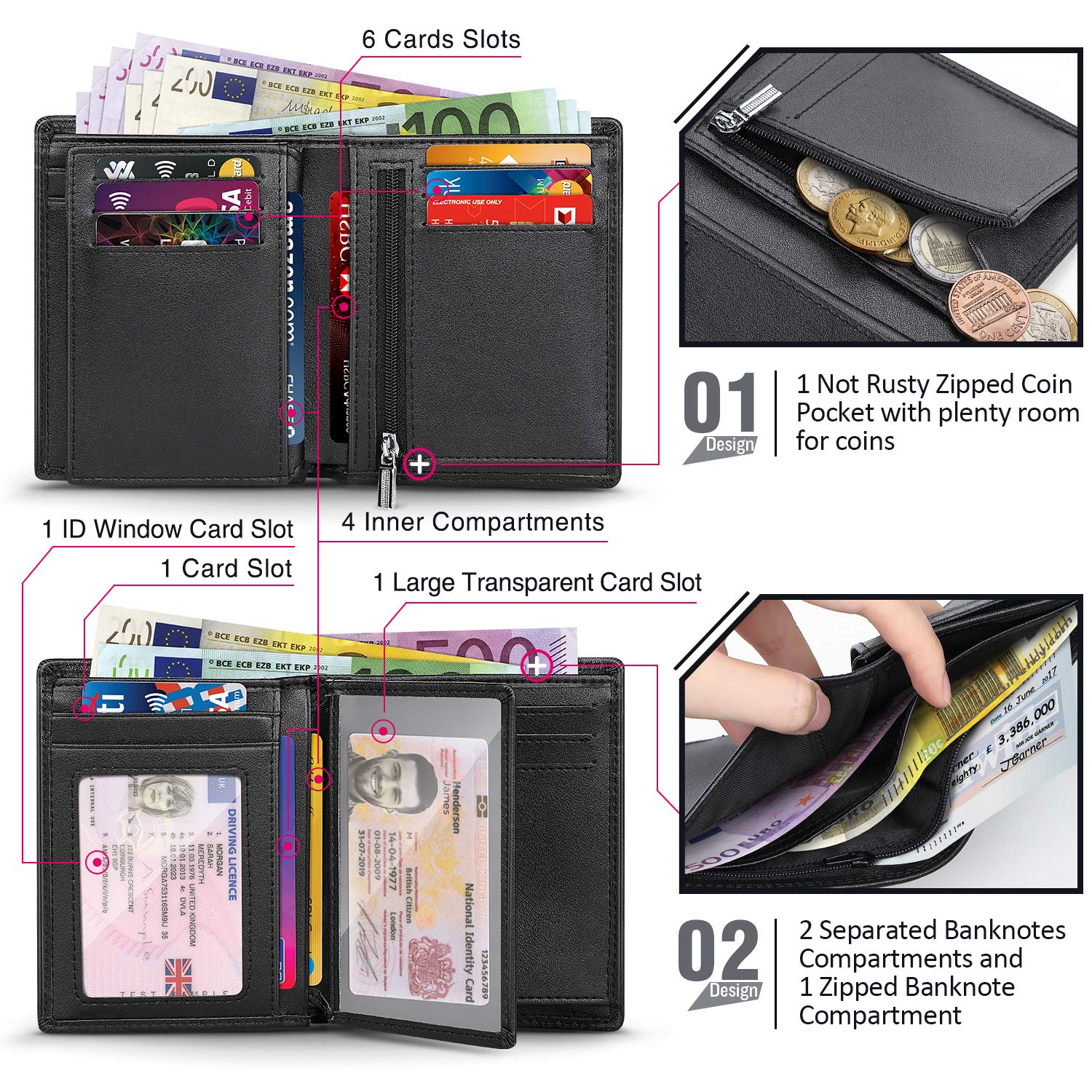 Buy wilbest® Wallet Mens RFID Blocking with Zip Coin Pocket, Genuine ...