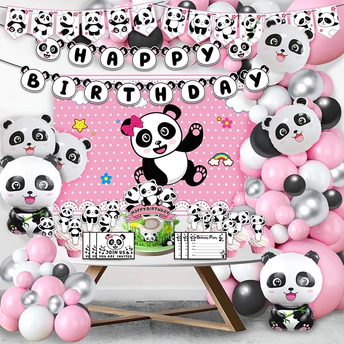 Amazon.com: KraNx Pink Panda Themed Party Decorations Birthday Banners ...