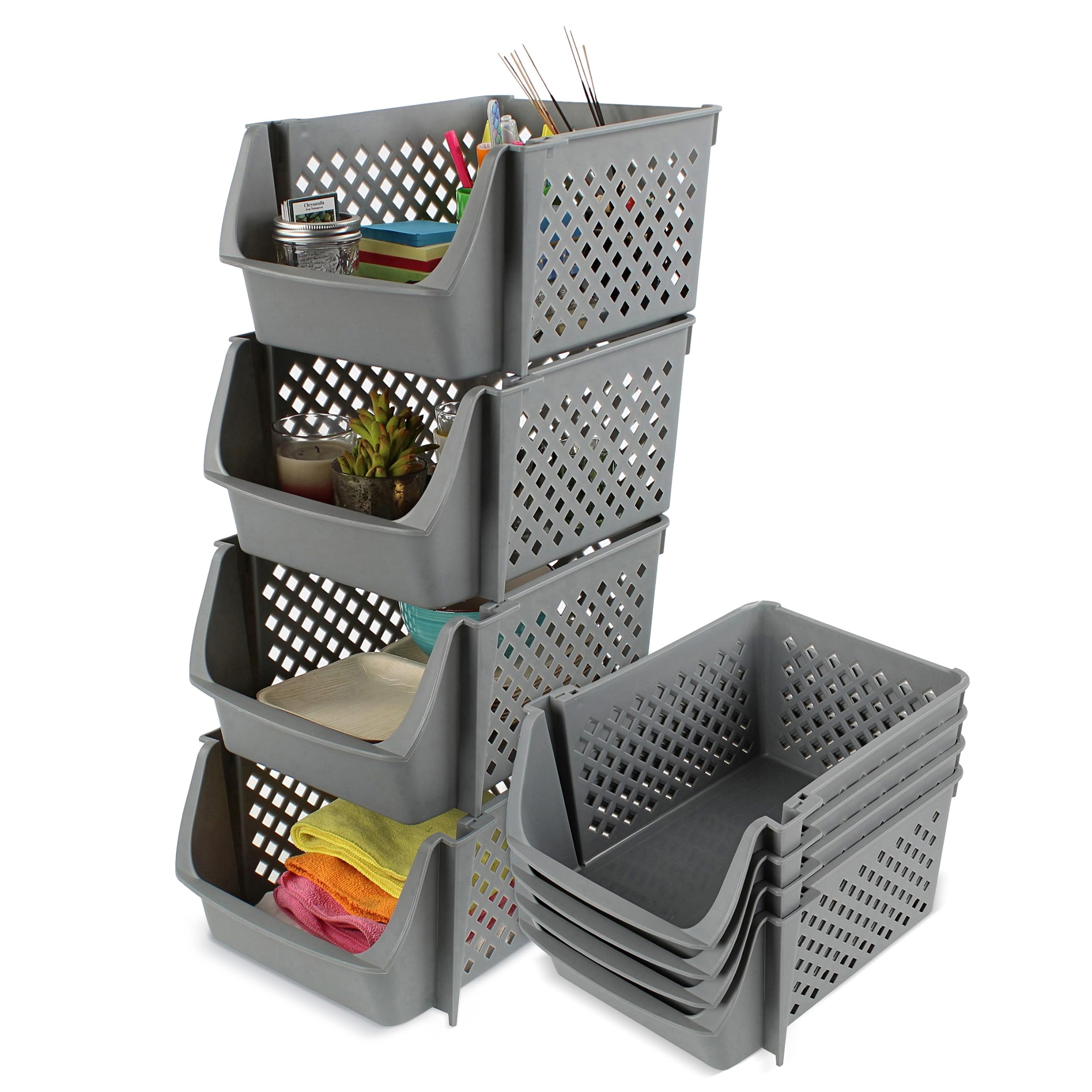 Stackable Plastic Bins 4pc Gray Large Plastic Stackable Storage Bins ...